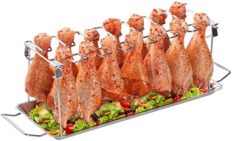 Amazon.com : Chicken Leg Rack for Grill with Drip Tray - Easy to Use 12 ...