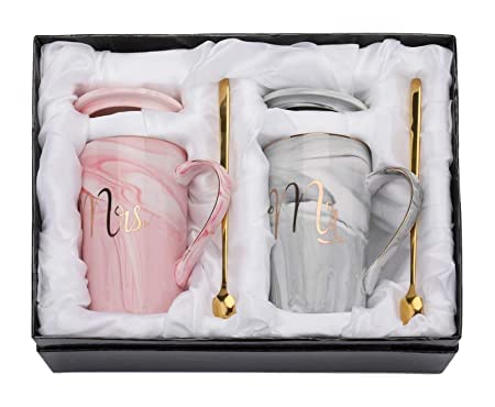 Buy Yupenmart Couple Mug Ceramic Coffee Mugs with lid and Spoon Couple ...
