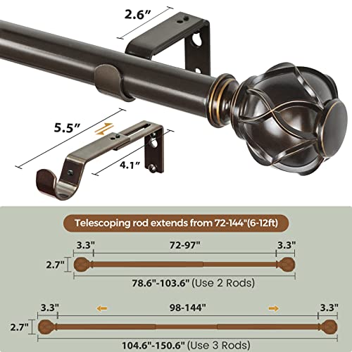 KAMANINA Long Curtain Rod with Netted Texture Finials