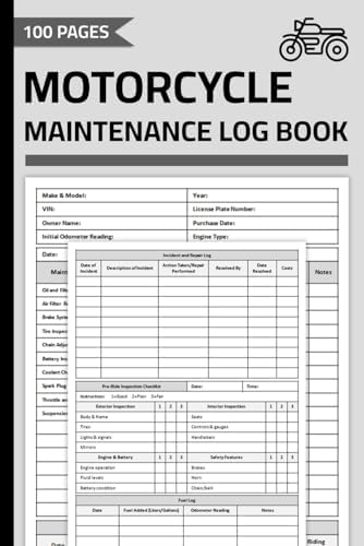 Motorcycle Maintenance Log Book: Motorcycle Repair & Service Record ...