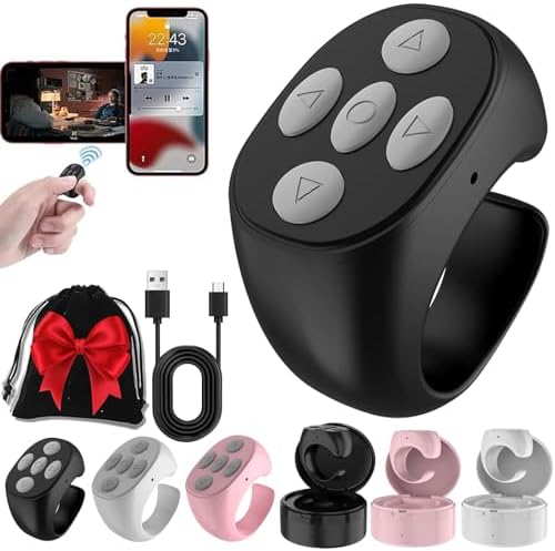 Fingertip Wireless Bluetooth Remote Control for iPhone, Finger Tip Scrolling Ring Wireless ...