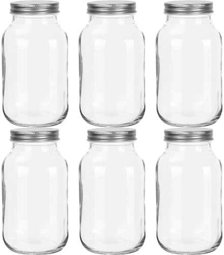 Yishik 6 Pack Mason Jars with Screw Top Lids 1 Litre for Marining ...