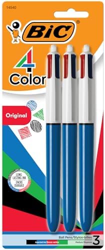 Bic 4-Color Ballpoint Retractable Pen, Assorted Ink, Medium, 3 per Pack ...