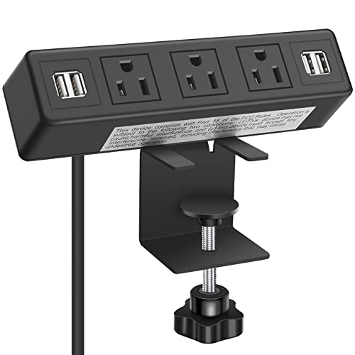 3 AC Outlet Desk Clamp Power Strip, Desk Mount USB Charging Power ...