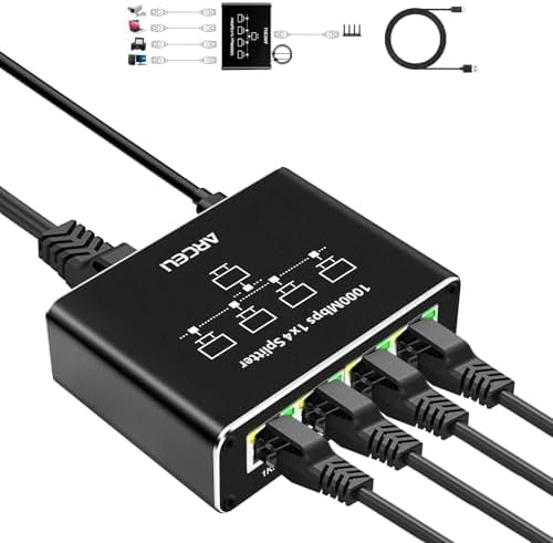 Amazon.com: ARCELI Gigabit Ethernet Splitter 1 to 2 - Network Splitter ...