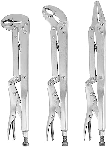 QWORK Long Nose Vise Locking Pliers Set, 3 Pc 12 Inch Straight/45 ...