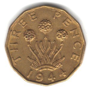 1944 Great Britain U.K. England Three Pence Coin KM#849 at Amazon's ...