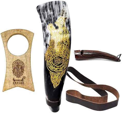 Amazon.com: NORSE EMPIRE Viking Rustic Blowing Horn Set with Wooden ...