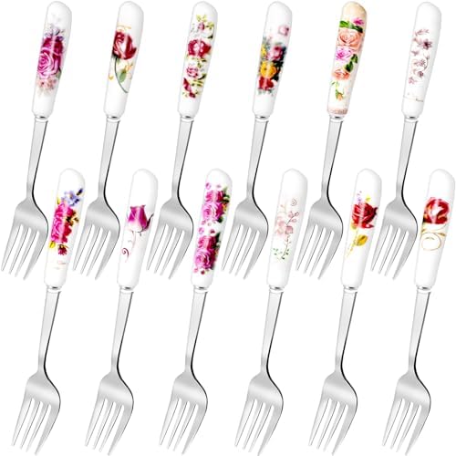Amazon.com: Loppdece 12Pcs Dinner Forks, Stainless Steel Floral Design ...