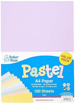 Baker Ross Pastel A4 Paper - Pack of 100, Pastel Craft Paper for Kids ...