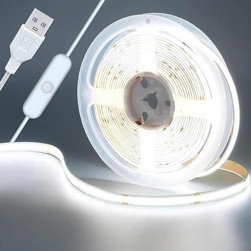 Amazon.com: WMSDGZAI 5V USB LED Cob White Strip Light Key Switch Bedroom 6.56ft LEDs Flexible ...