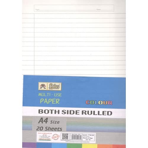 LOTUS A4 WHITE BOTH SIDES RULED PAPER (20 SHEETS) (PACK OF 4) : Amazon ...
