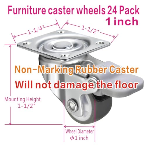 Snapklik.com : JGJC Low Profile Casters 24 Pack, Small Caster Wheels 1 Inch