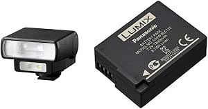 Panasonic LUMIX DMW-FL200L Externes Blitzlicht schwarz & Panasonic LUMIX DMW-BLC12E Li-Ionen ...