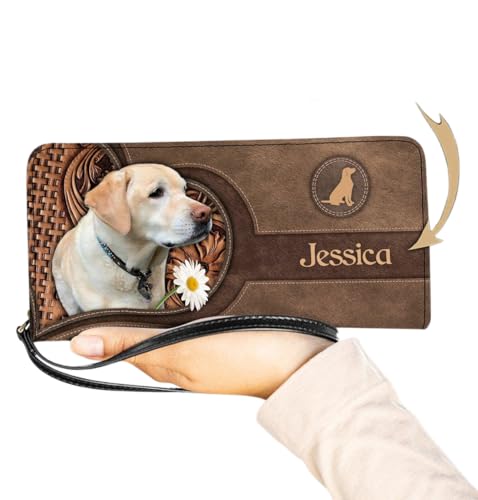 Amazon.com: Personalized Cute Labrador Puppy Women Leather Wallet ...