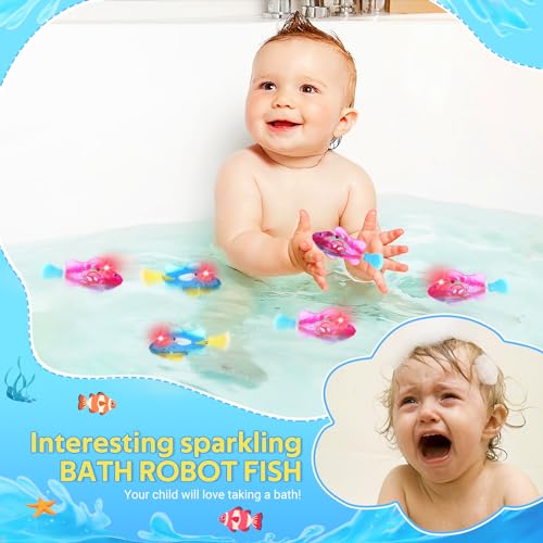 Robot Fish , 2/4Pcs Swimming Robotic Fish Toy with LED Light Kids Bath ...