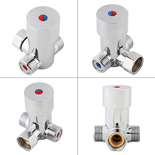 G1/2 Hot Cold Water Mixing Valve, 3 Ways Brass Thermostatic Mixer Valve ...