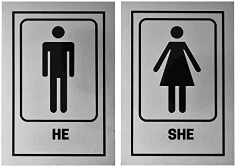 WEARORZO Stainless Steel Finish He She Signage Self Adhesive Sticker ...
