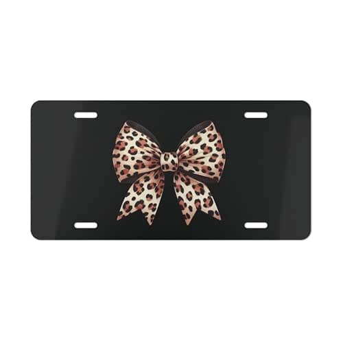Amazon.com: Leopard Print Bow License Plate, Coquette-Style Vanity Car ...