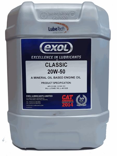EXOL CLASSIC 20w50 ENGINE OIL CC/SE VINTAGE AND CLASSIC CARS 20 LITRE ...