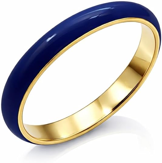 Amazon.com: Navy Blue Enamel Stackable Band Ring, 925 Sterling Silver ...