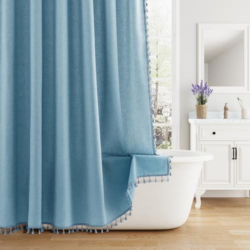 Amazon.com: Nanspring Extra Long Blue Boho Linen Shower Curtain 84 Inch ...