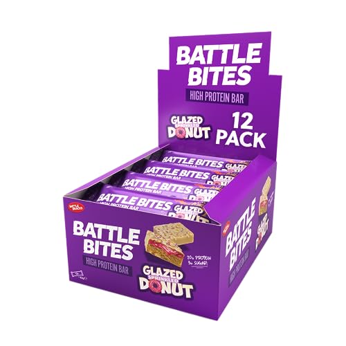 Battle Bites High Protein Bar, 12 x 62 g Low Carb Protein Bars - Glazed ...