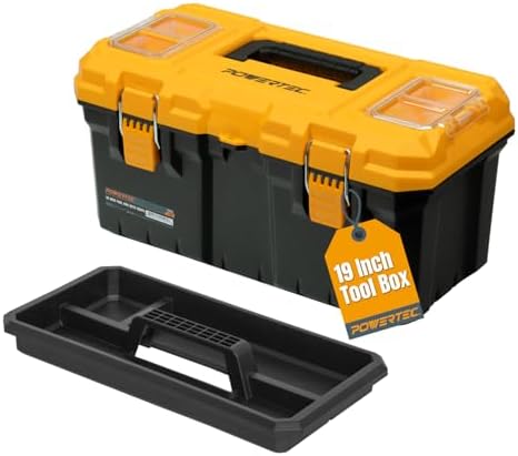 POWERTEC 19-Inch Tool Box with Trays - Lockable, Metal Latch, Organizer ...