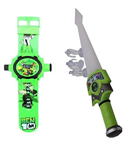 Buy ANG Musical Ben 10 Sword with Three Allien Figure Toy with Green ...