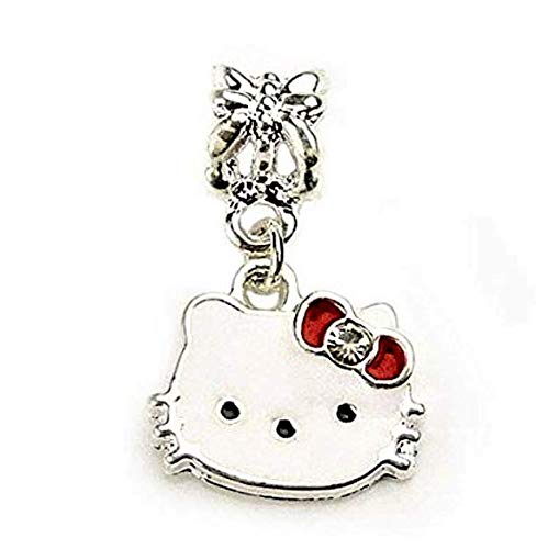 Amazon.com: CC Hello Kitty Face Silver Charm European Style with Red ...