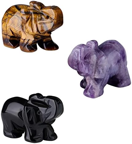ZHIYUXI 3Pcs Amethyst Tiger Eye Obisdian Elephant Crystal Statues ...