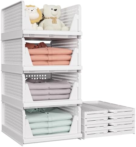 Amazon.com: SNSLXH Stackable Closet Storage Basket 4 Pack ...