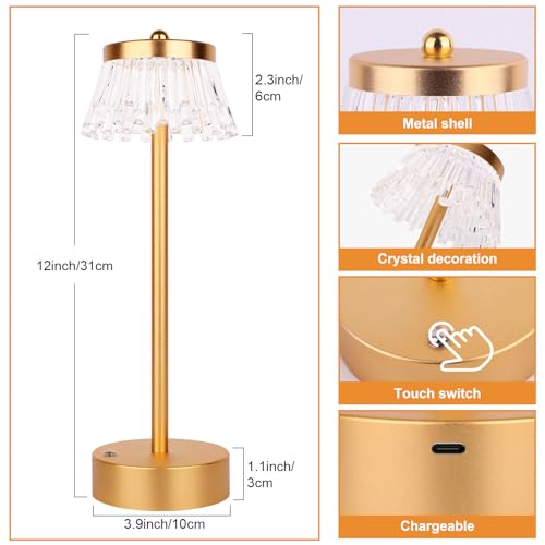 Snapklik.com : Cordless Gold Table Lamp, Rechargeable Battery Powered ...