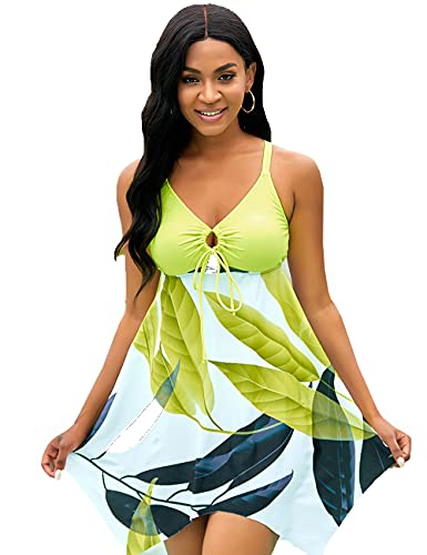 NAFLEAP Women Swimdress Swimsuit Plus Size Two Piece Tankini Printed ...