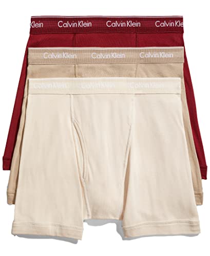 Calvin Klein Men's Cotton Classics 3-Pack Boxer Brief, TUFFET, RED ...