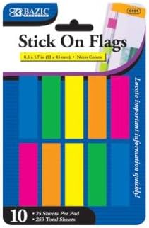 BAZIC 25 Ct. 0.5" X 1.7" Neon Color Coding Flags Case Pack 144 : Amazon ...
