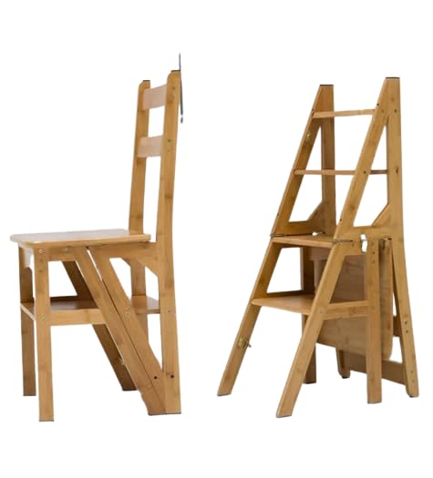 WOODZEN Foldable Teak Wooden Ladder Three Step Stool for Home and ...