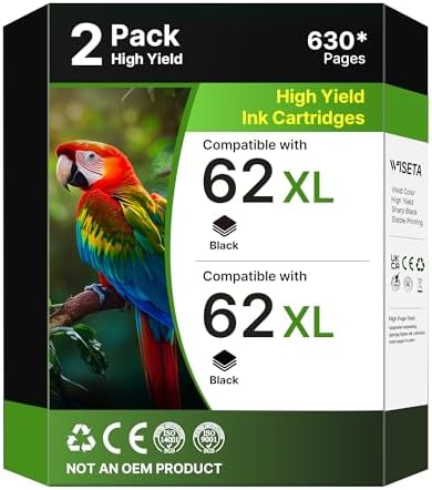 62XL Black Ink Cartridges Replacement 62 Black Ink Cartridges 62 XL ...