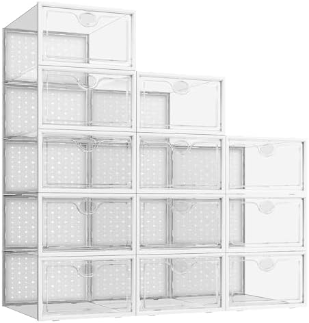 Pinkpum Shoe Boxes, Set of 12 Shoe Boxes, Plastic Shoe Organiser ...