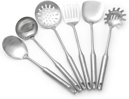 304 18/8 Stainless Steel Kitchen Utensils Set 6 Pcs 38cm Long Cooking ...