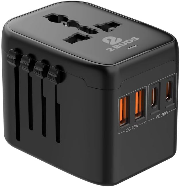 2Buds Worldwide Universal Travel Adaptor - Advance GAN Technology 20W ...