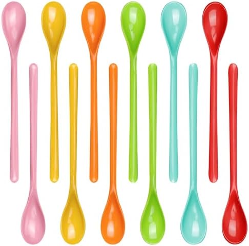 Ferenando 12 Pcs Coloured Long Plastic Spoons 18.5cm with 6 Colours ...
