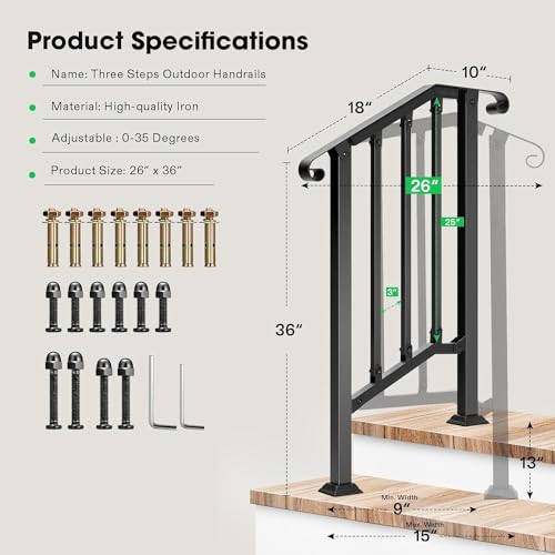 Snapklik.com : VIVOSUN Outdoor Handrail, 2 Step Stair Handrail, 26 X 36 ...