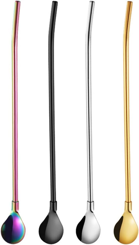 Amazon.com: 4 Pack Spoon Straw Stainless Steel Drinking Spoon Reusable ...