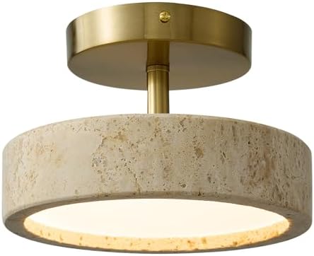 Wabi Sabi 8-inch Yellow Travertine Ceiling Light Fixture - Japanese ...