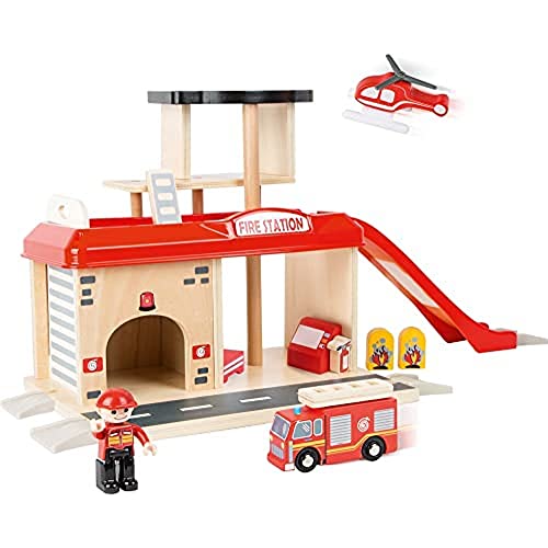 Fire Station Wooden Firehouse 8 pc Play Set - Educational Toys Planet