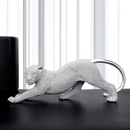 Amazon.com: CroBlissful Silver Leopard Statue Sparkling Cheetah Resin ...