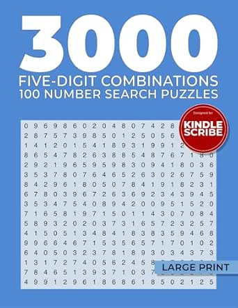 3000 Five-Digit Combinations (Kindle Scribe Only): 100 Number Search ...