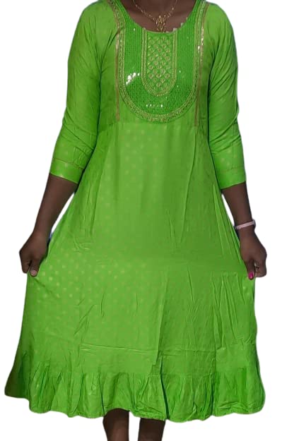 Buy Green a line Kurt with All Over putta Print with Batch Work at ...