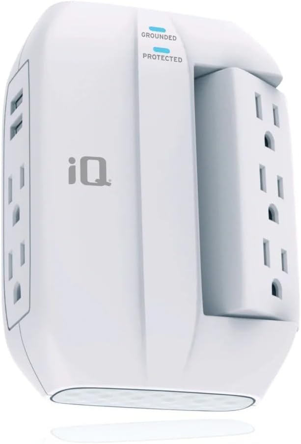 IQ PRO 5W 5-Outlet Swivel Wall Surge Protector, 3 Swivel Outlets, 2 USB ...